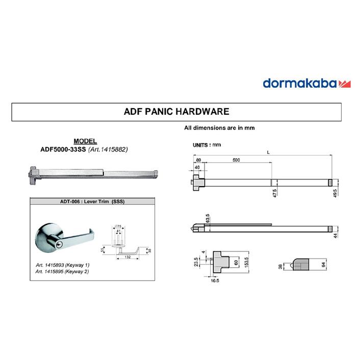 Jual Dorma Panic Bar ADF 5000/33SS Fire Exit Device + ADT 006 Lever SSS ...