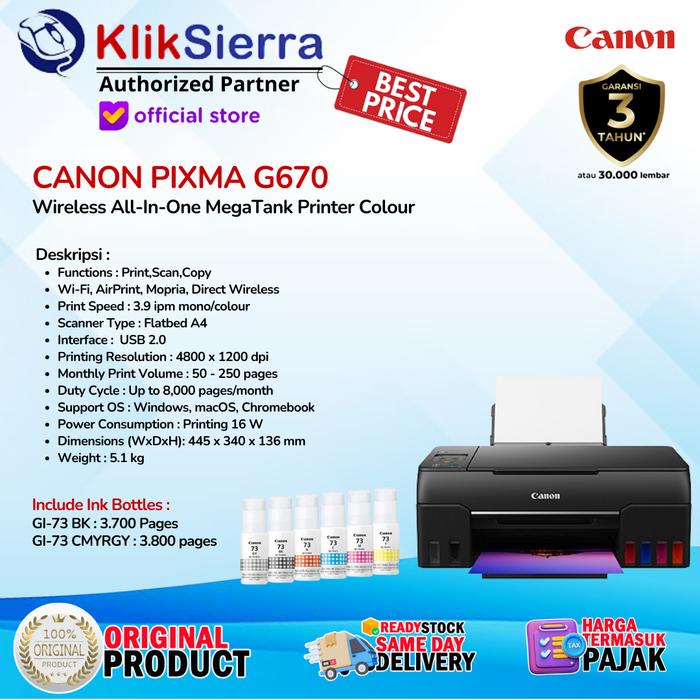 Jual Printer Ink Tank CANON PIXMA G670 - Print Scan Copy Wifi - Printer Multifungsi - Printer ...