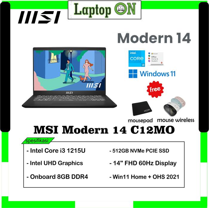 Jual MSI Modern 14 C12MO Core i3 1215U 8GB 512GB Win11 OHS Classic ...