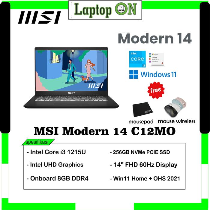 Jual Laptop MSI i3 Promo / MSI Modern 14 C12MO Core i3 1215U 8GB 256GB ...