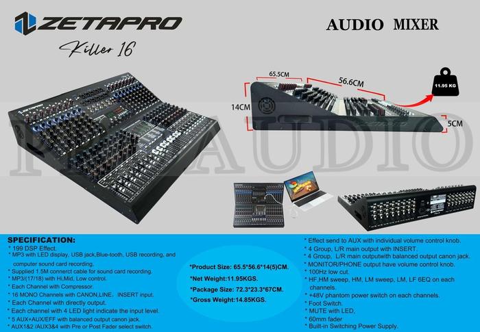 Jual Mixer Audio Zetapro Killer 16 / Killer-16 / Killer16 Original 16 Channel 199 DSP Effect ...