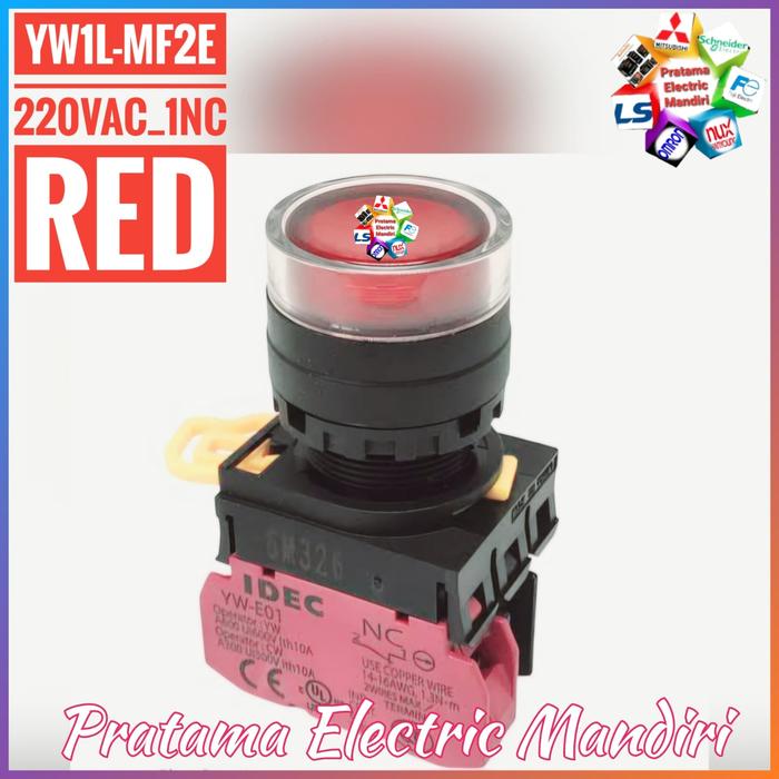 Jual IDEC illuminated Push Button Lamp YW1L-MF2E 220VAC Dia. 22mm ...