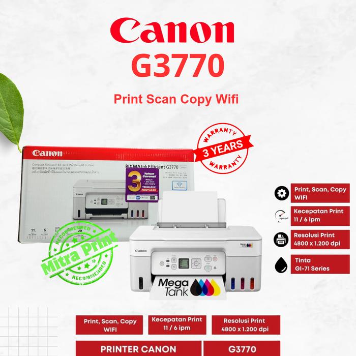 Jual Printer Canon G3770 All In One WiFi Mega Tank - Putih, Original ...