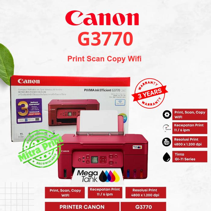 Jual Printer Canon G3770 All In One WiFi Mega Tank - Merah, Original ...