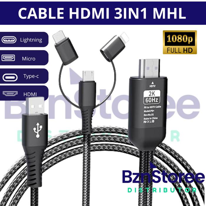 Jual KABEL MHL HDMI TO LIGHTNING MICRO TYPE C KE TV IOS ANDROID / 3in1 ...