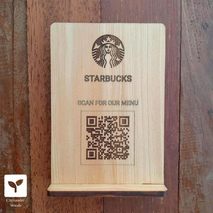 Jual (Pre-Order) Papan QRIS Stand | QR Stand Menu Kayu custom QR Code ...