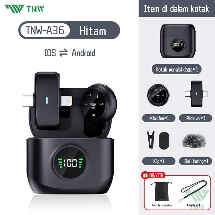 Promo TNW A36 Wireless Microphone 2-In-1 Magnetic Clip On Mic Wireless Lavalier Mikrofon HP Plug ...