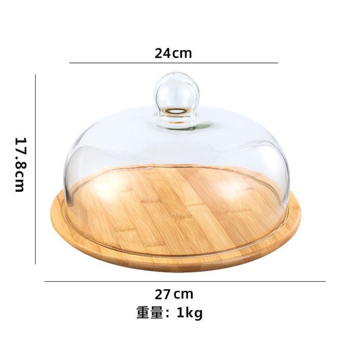 Jual Tempat Kue Round Wooden Cake Stand with Glass Cover Cake Display ...