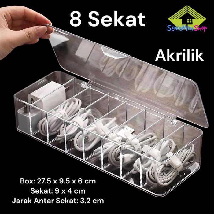 Promo Box Akrilik Sekat 7+Tutup Tempat Kabel Organizer Kotak Tebal ...
