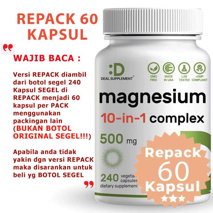 Jual Magnesium Complex 10 in 1 Supplement 500mg, 240 Veggie Capsules ...