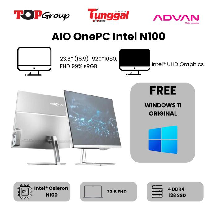 Jual ADVAN OnePC Intel N100 4GB 128GB 24" FHD Windows 11 Original All In One PC AIO - Kota ...