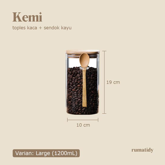 Promo (SATUAN) KEMI Toples Kaca FREE Sendok Kayu dengan Tutup Kayu ...