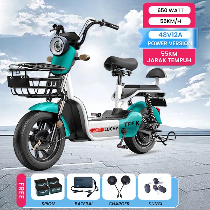 Promo SEPEDA LISTRIK JF LCD DISPLAY DAN DINAMO 500 WATT - Putih Hijau ...