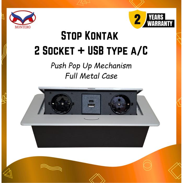 Jual Stop Kontak Tanam / Power Socket Full Metal 2 Socket USB Type A/C ...