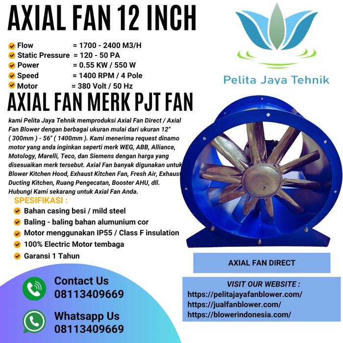 Jual Axial Fan 12 inch 0.55 kw 1400 rpm 380 volt blower axial direct ...