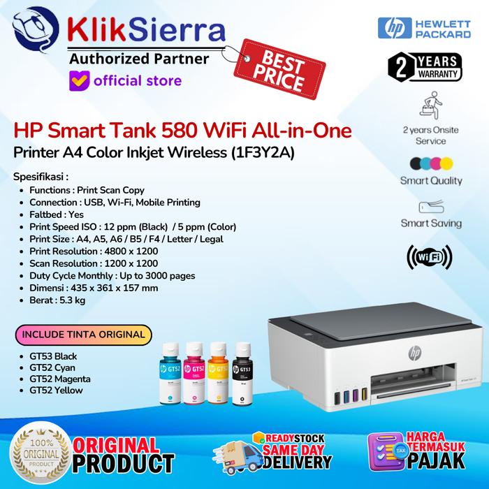 Jual HP580 HP-580 Printer Smart Tank 580 1F3Y2A WiFi All-in-One A4 ...