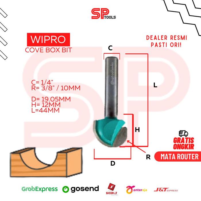 Jual MATA ROUTER ROTER PROFIL KAYU COVE BOX BIT BULAT 1/4" X 3/8" 10MM ...
