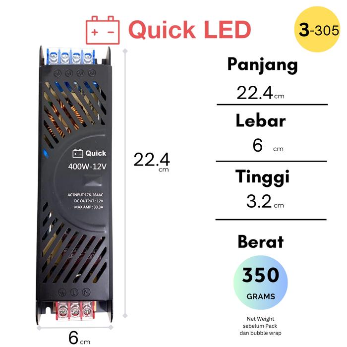 Jual Quick LED Travo slim Adaptor Power Supply Jaring Trafo Slim 12V ...