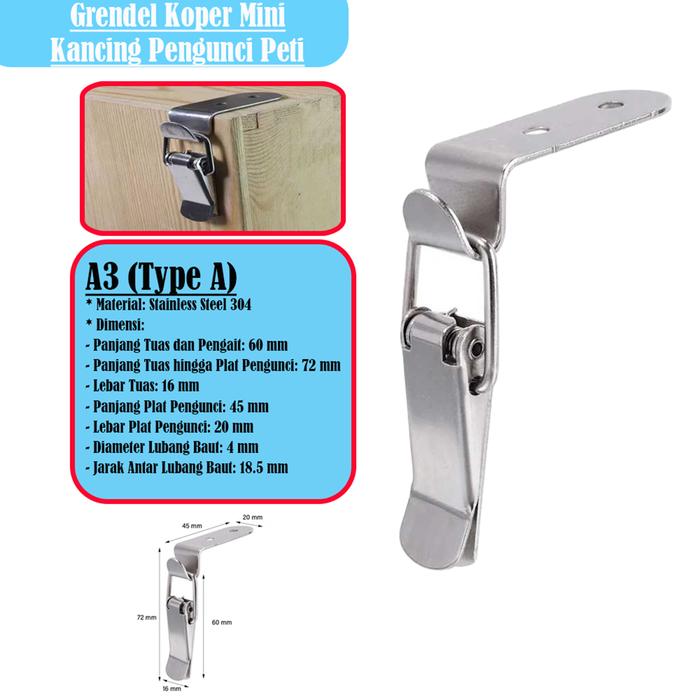Jual Grendel Koper Mini Stainless Steel SS 304 Kaitan Overval Peti DIY ...