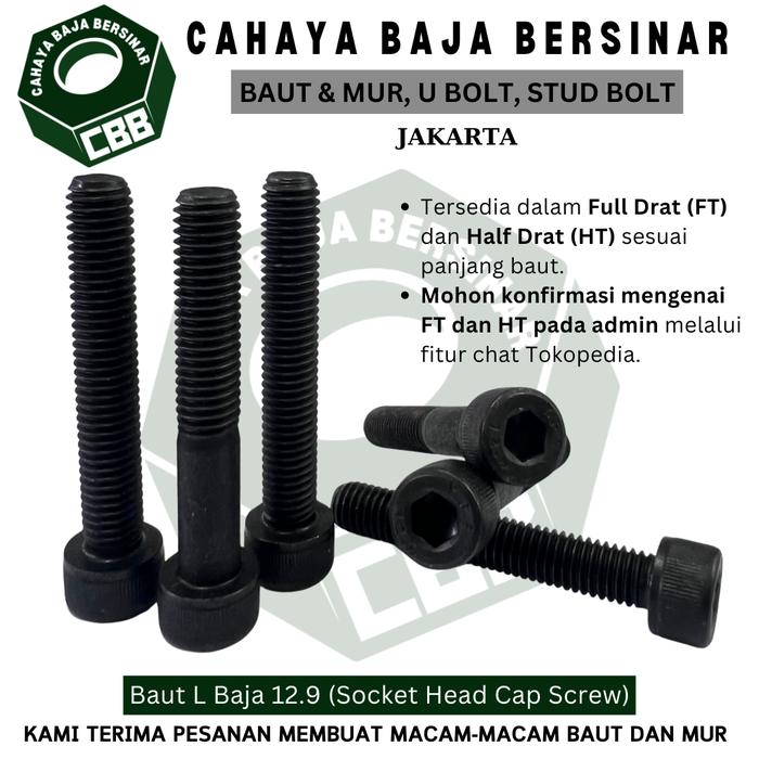 Jual Baut L Baja 12.9 UNC 1/2" - 12G Inchi Drat Kasar / Socket Head Cap ...
