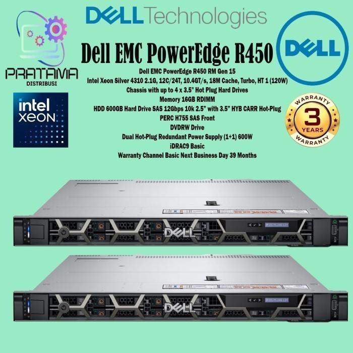 Jual Dell Server PowerEdge R450 Xeon Silver 4309Y 16GB 2TB NLSAS 3YR ...