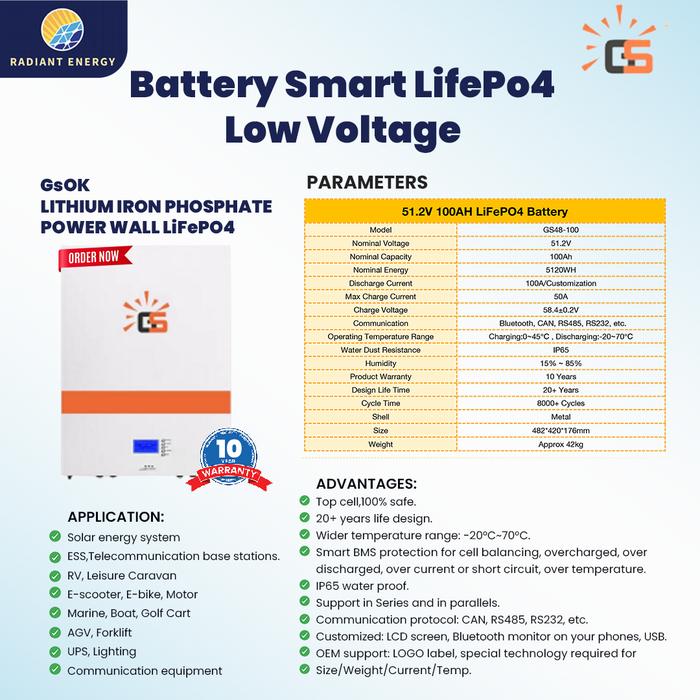 Jual Baterai Lithium Lifepo4 Wall Mounted 5.12 kWh 51.2 V 100 Ah PLTS ...