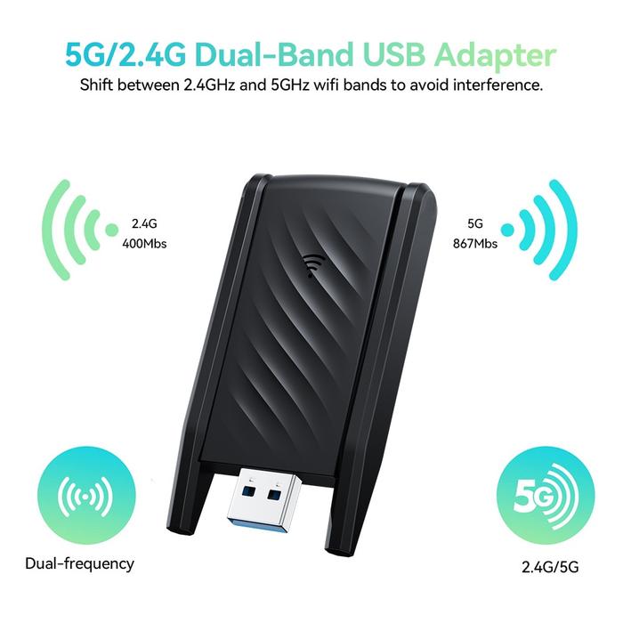 Jual Goojodoq Usb Dual-band 2.4 Ghz/5g Wifi Adapter Dongle For Pc ...
