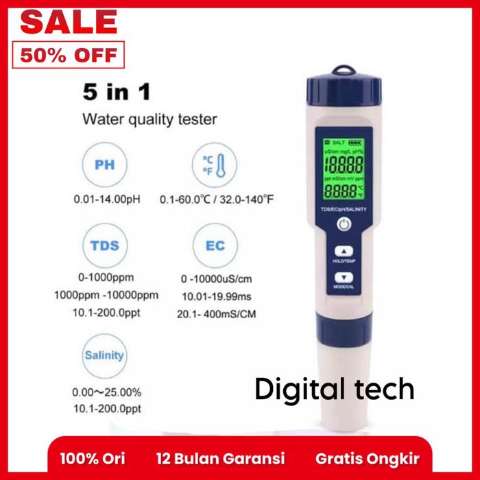 Jual PH TDS EC Salinity Temperature 5 in 1 Meter EZ-9909 Tester EZ9909 ...