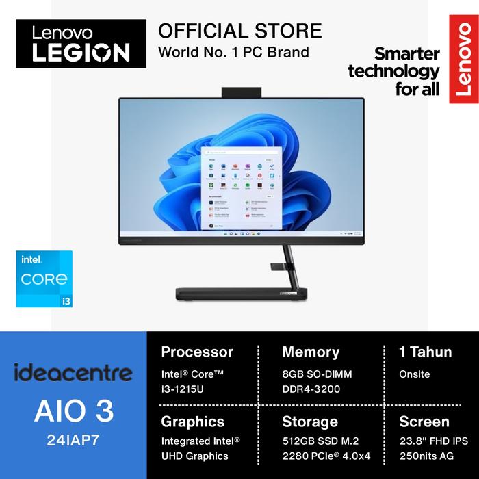 Promo Lenovo IdeaCentre AIO 3 24IAP7 Core i3-1215U 8GB 512SSD WIN 11 ...