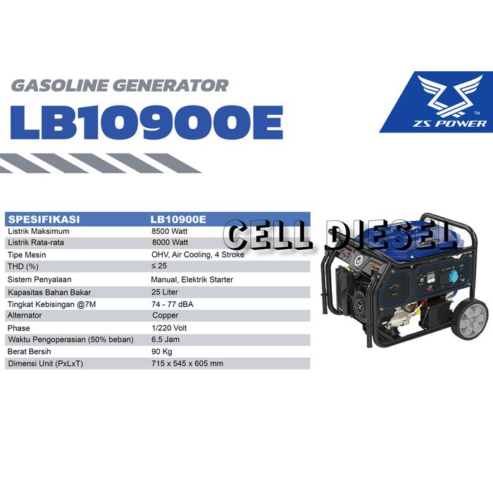 Jual Genset Bensin 1 Phase ZS POWER LB10900E 8KW - 8.5KW Gasoline ...