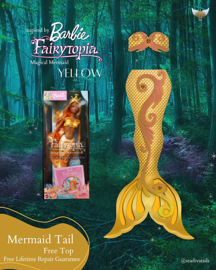 Jual Barbie Yellow Mermaid Tail - Kostum Duyung Dewasa Anak Di Seller ...