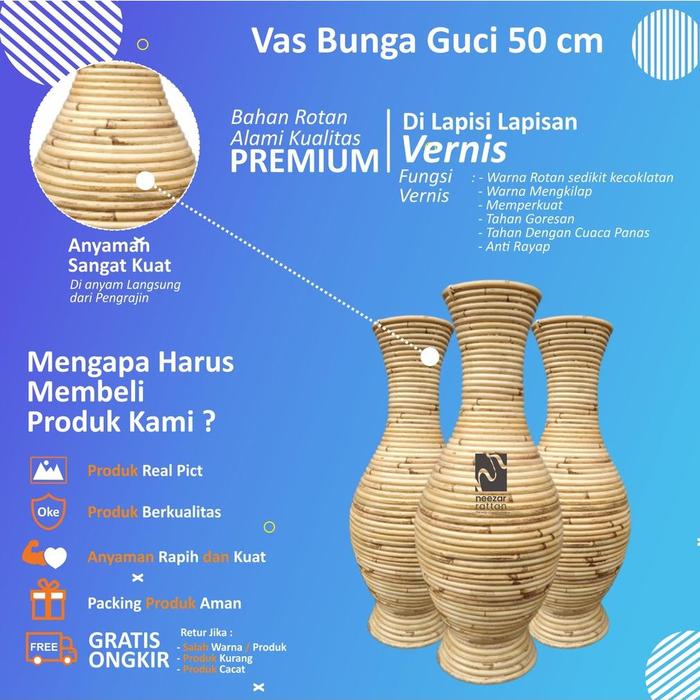 Jual Vas Pot Guci Tempat Bunga dari rotan 50cm 70cm 80cm Eceng Gondok ...