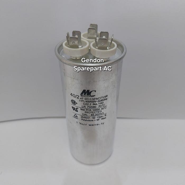 Jual Kapasitor AC MC 40/2 uF / 40+2 mikro kaki 3 Capasitor AC 40+2uf - Jakarta Utara - Gendon ...