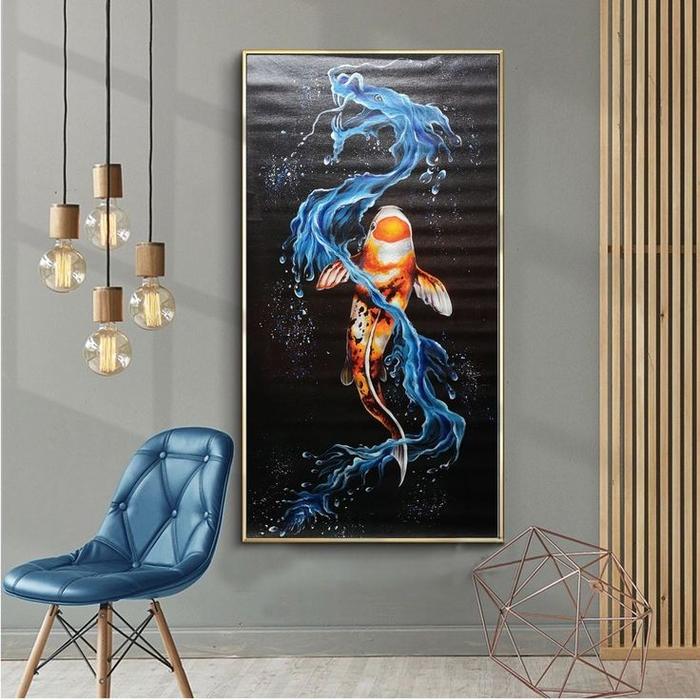 Jual lukisan ikan koi naga fengshui hiasan dinding rumah minimalis ...