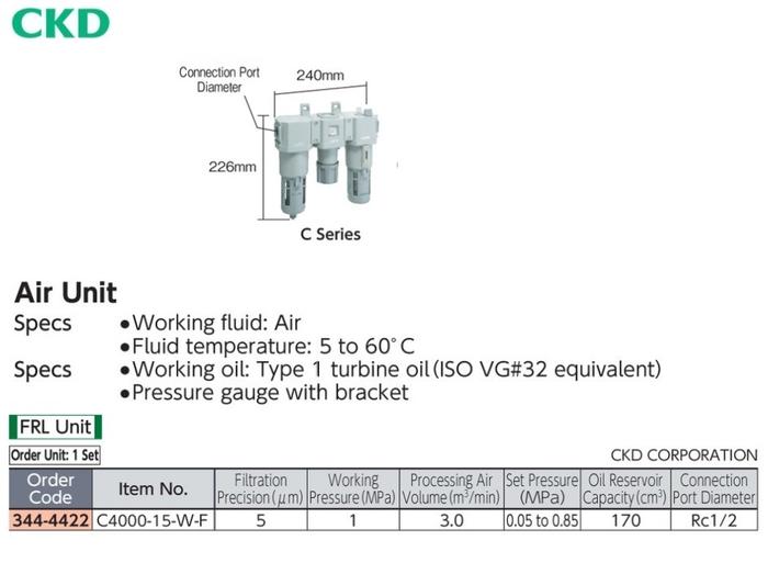Jual Air Unit FRL Combination Size Rc1/2 CKD C4000-15-WF - Kab. Bekasi ...