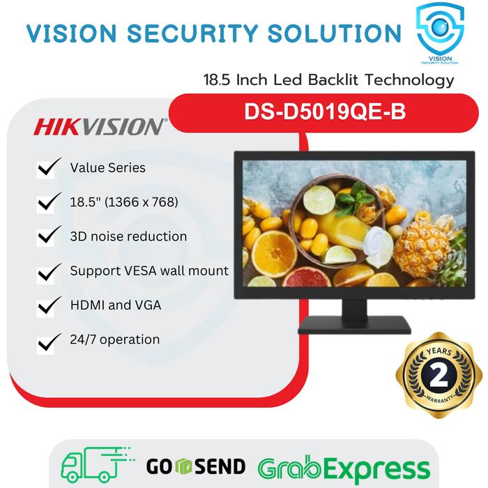 Jual Monitor LED Hikvision 19 inch DS-D5019QE-B VGA HDMI For CCTV - Kab ...