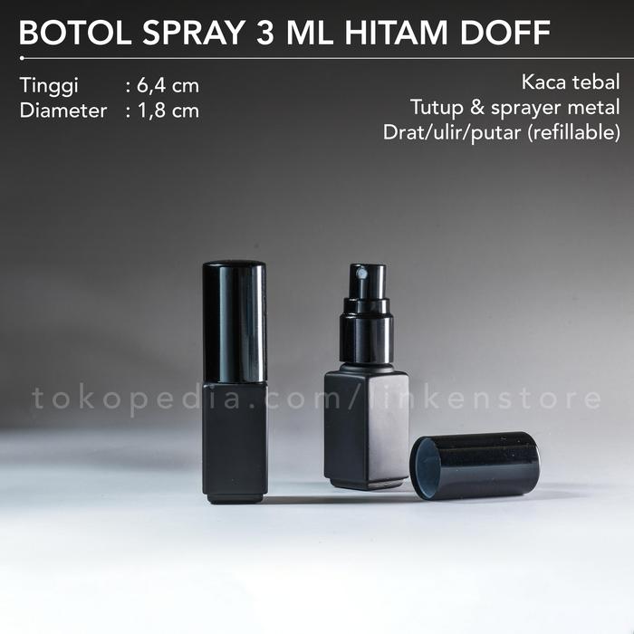 Jual Botol Spray 3ml Kaca Kotak HITAM DOFF Matte Parfum Refill Mini ...