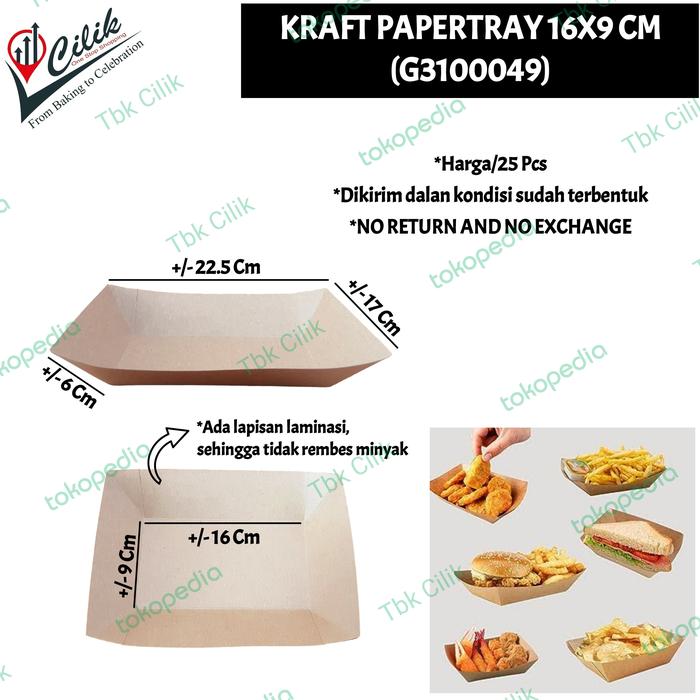 Jual kraft+paper+tray+alas+piring+kertas+16x9 cm+kemasan+gorengan+roti ...