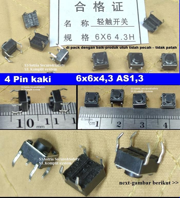 Jual Tactile Switch 6x6x4,3 4kaki Tombol tekan 4 Pin kaki push Button ...