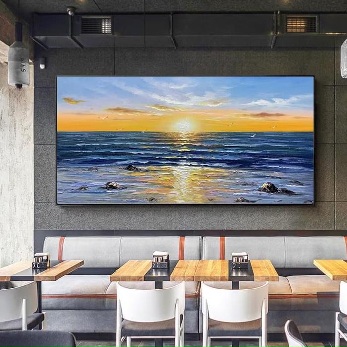 Promo lukisan dinding pantai sunset modern art 150 cm x 80 cm + frame ...