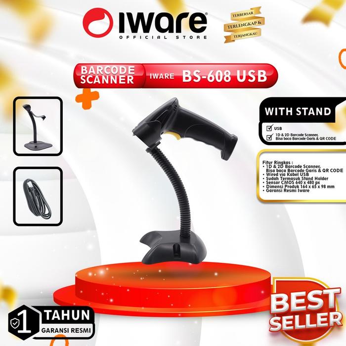 Jual Barcode Scanner 2D Iware BS-608 USB With Stand QRcode - Kota ...