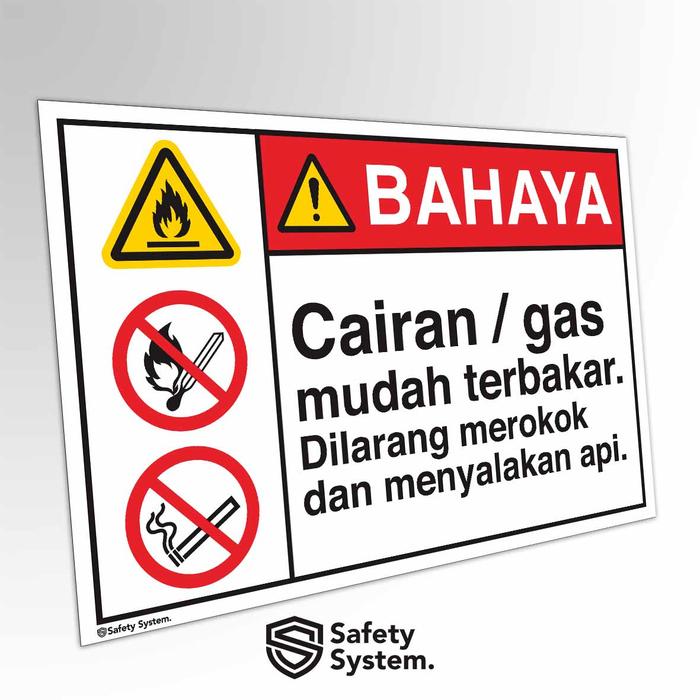 Jual Stiker label rambu K3 cairan gas mudah terbakar dilarang merokok ...