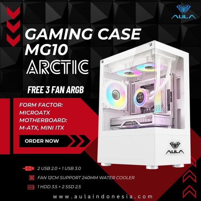 Jual Casing Gaming AULA ARTIC CASE MATX MG10 WHITE Free3Fans ARGB ...