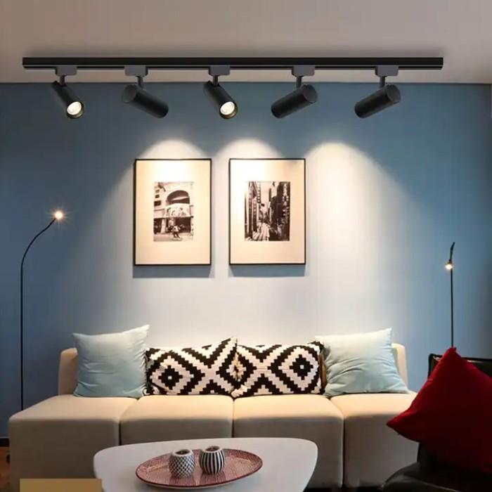 Jual Paket Lampu sorot rel 2 Meter isi 5 spotlight track rell 10 Watt ...