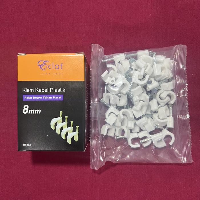 Jual Klem Kabel 8mm Putih Paku Beton Round Cable Clips No 8 Eclat ...