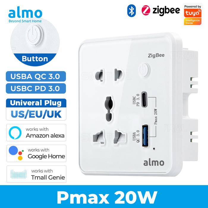 Promo ALMO Tuya ZigBee Smart Wall Universal Socket dgn USB Quick Charge ...