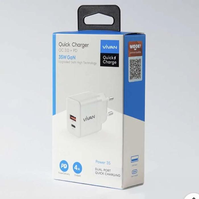 Jual ADAPTOR Original VIVAN Fast Charging 35W Gan Power 35 White 3A PD ...
