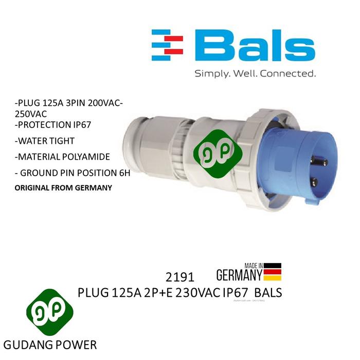 Jual INDUSTRIAL PLUG (MALE) 125A 2P+E IP67 3PIN 220VAC 2191 BALS ...