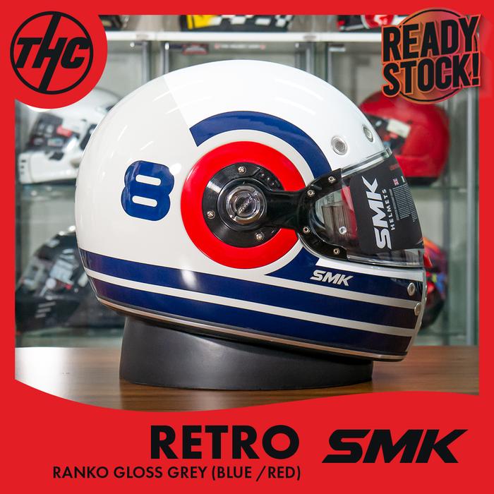 Jual HELM SMK RETRO RANKO GLOSS GREY BLUE RED VINTAGE FULL FACE HELMET ...