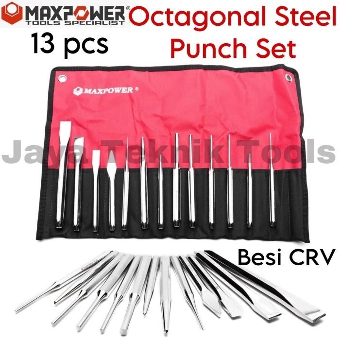 Jual Octagonal Steel Punch Set Maxpower 13 pcs CRV Besi Ketok Pin Pahat ...